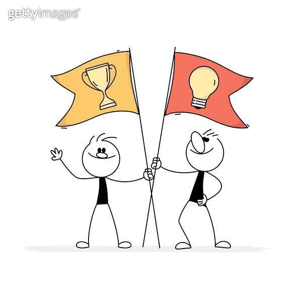 Doodle stick figure: Man with flags. (1193847837) 일러스트, 무료 일러스트 - 게티이미지뱅크