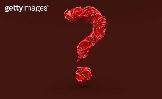 Hot chili peppers in question mark shape (1148658153) - 게티이미지뱅크