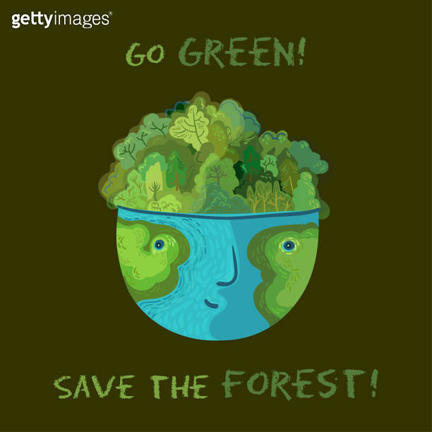 Go green, save the forests! Vector cute ecological illustration. 이미지 ...