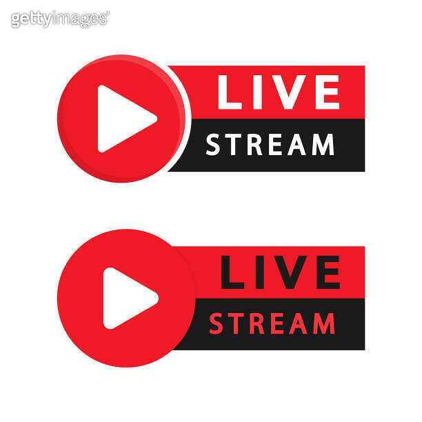 Live stream icon flat style with play button, for blog, broadcast ...