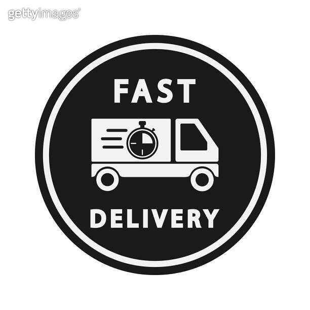 Round fast delivery icon. Delivery by truck. Logo for the company ...