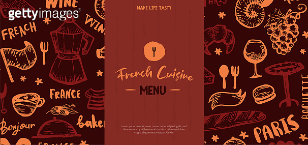 French banner design, france pattern frame, doodle hand drawn croissant ...
