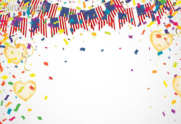 Confetti background with Party poppers and air balloons isolated ...