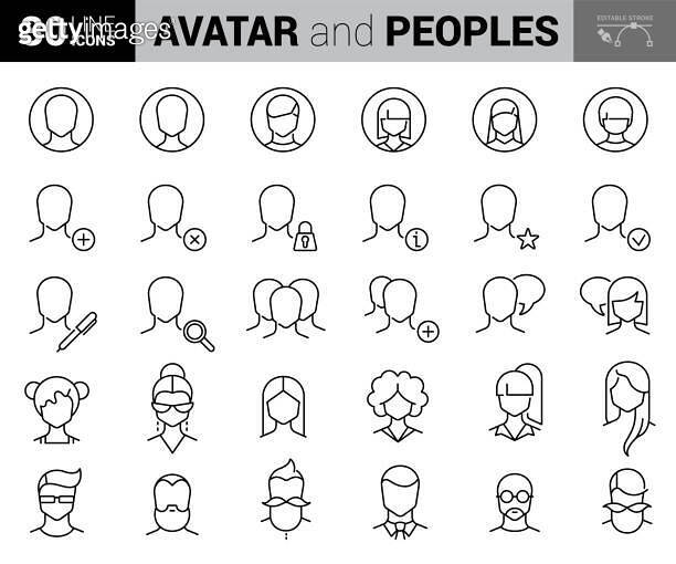 Avatars for user interface icons set. Line with editable stroke stock ...