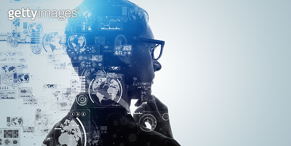 AI (Artificial Intelligence) concept. Communication network. GUI ...