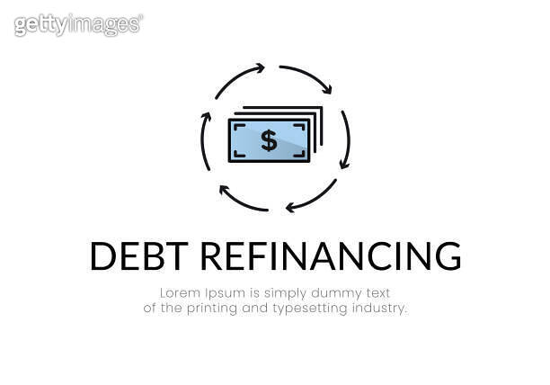 Finance. Debt refinancing. Inside a circle of arrows, dollar bills, the ... Finance. Debt refinancing. Inside a circle of arrows, dollar bills, the ...