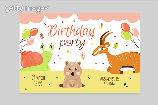 Vector illustration invitation card. Invitation card with animals ...
