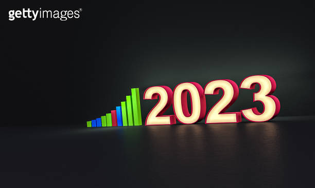 2023 year - numbers - frosted glass - dark background - 3d rendering ...