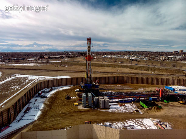 Fracking Drilling Rig, Aerial View of an Oil Derrick In Colorado after ...