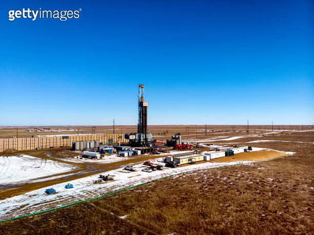 Fracking Drilling Rig, Aerial View of an Oil Derrick In Colorado after ...