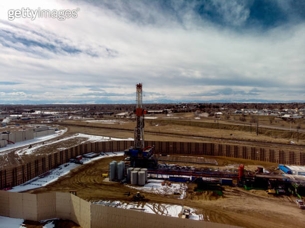 Fracking Drilling Rig, Aerial View of an Oil Derrick In Colorado after ...