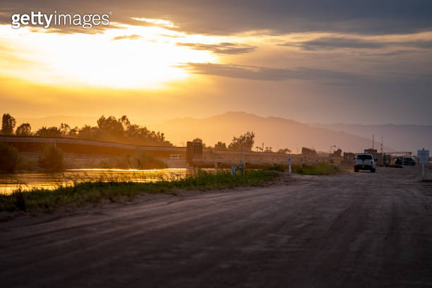 Sunset at the US Mexico Border in Southern California Near Calexico and ...