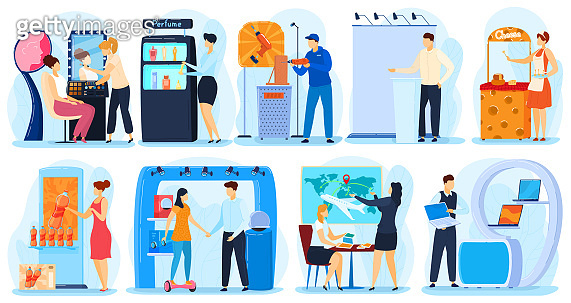 People promoting and presenting products and projects on expo ...