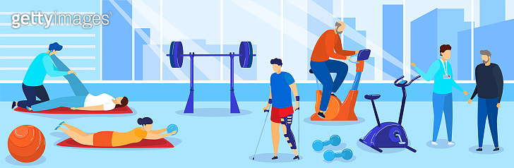 Therapy rehabilitation vector illustration, cartoon flat people with ...