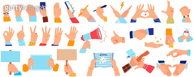 Casual hand gesture, arm hold handshake vector illustration set ...