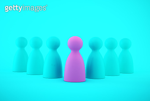 Pink people model outstanding out from the crowd. Human resource ...