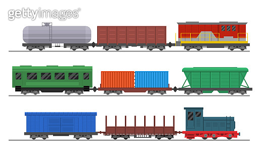 Cartoon Color Freight Train with Wagons Set. Vector (1250265494) 일러스트 ...