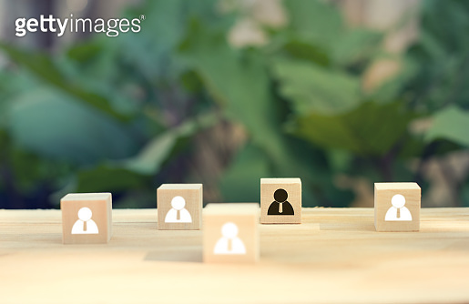 Wooden cube blocks with people icon. business Leadership concept ...
