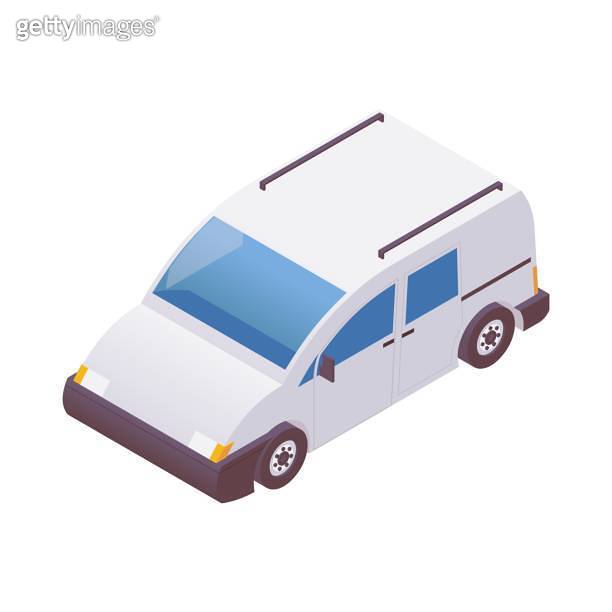 Isometric car van for the delivery of goods, food, mail. White vehicle ...