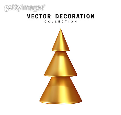 Christmas tree golden sharp cone shapes decorative. Xmas object ...