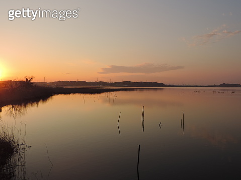 January. Teganuma lake at sunset. Abiko, Chiba, Japan 이미지 (1205133297 ...