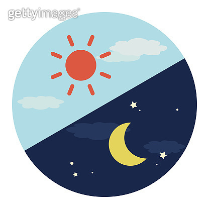 illustration of simple Morning and night. round shape Icons.(Top left ...