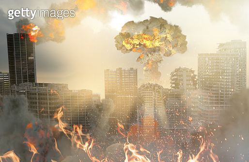 atomic explosion in a post-apocalyptic city 3D render 이미지 (1198316271 ...