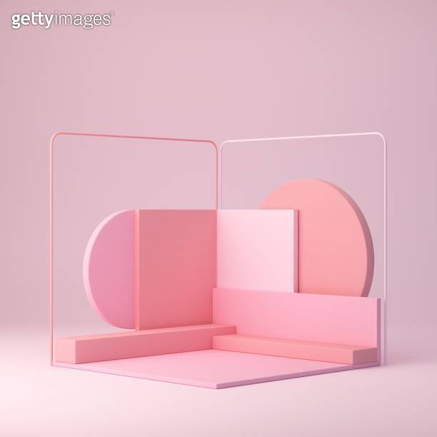 Pink minimal scene with podium and abstract background. 이미지 (1241672177 ...