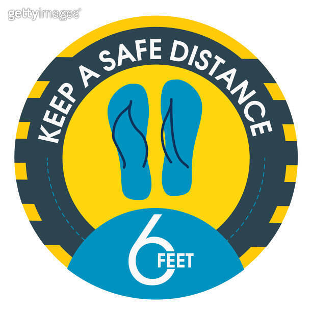 Place the round sticker on the floor. Keep a safe distance by marking ...