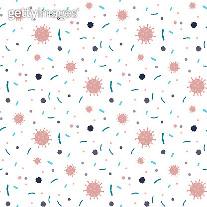 Seamless pattern with coronavirus and bacteria. Viral infection texture ...
