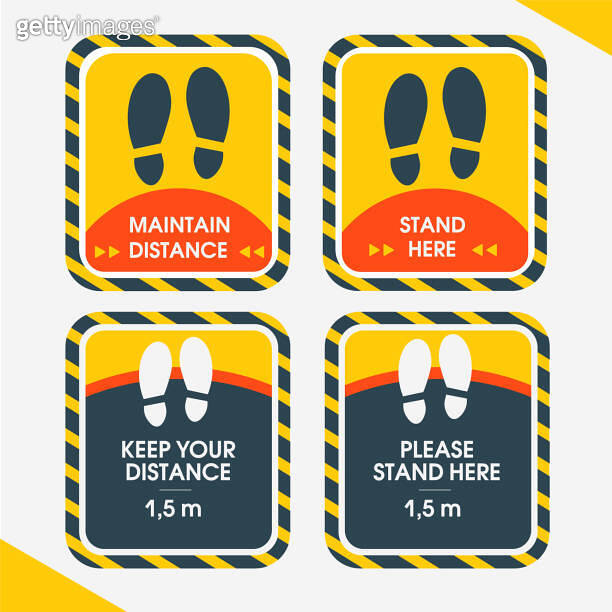 Sticker floor. Maintain distance, stand here, keep your distance. Set ...