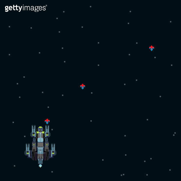 Pixel art style UFO space war arcade game. template. Pixel explosion ...