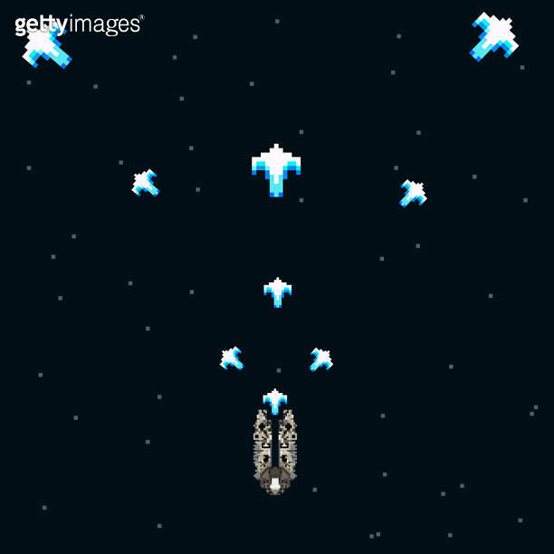 Pixel Art Style Ufo Space War Arcade Game Template Pixel Explosion And Spaceship A Retro 8
