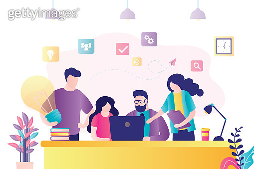 People are working together on new project. Collective joint work ...