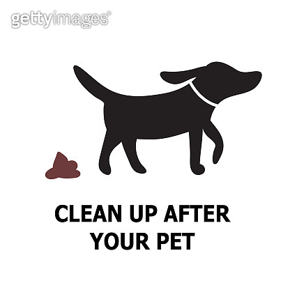 Clean after your pet vector icon. Funny dog and its poo to be picked up ...
