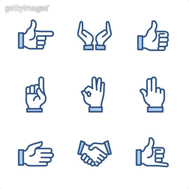 Hand Gestures - Pixel Perfect Blue icons 이미지 (1214493151) - 게티이미지뱅크