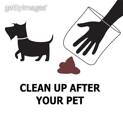 Funny dog pooping vector pictogram, symbol. Clean up your pet's poo 이미지 ...