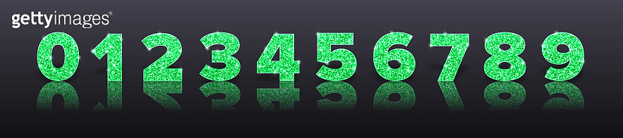 Green neon numbers with reflection and shadow in royal style on dark ...