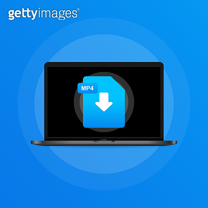 Laptop and download MP4 file icon. Document downloading concept. MP4 ...