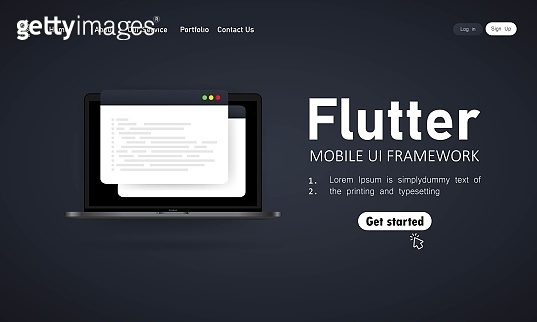 Learn To Code Flutter Mobile Ui Framework On Laptop Screen Programming 3509