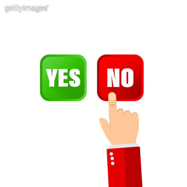 Yes no button and pointing hand icon flat for banners on isolated ...