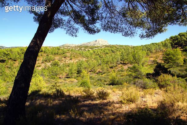 The Sainte-Victoire mountain from the Zola Dam hiking trails near Aix ...