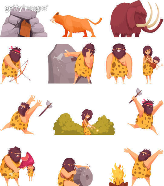 stone age primitive man caveman set (1201259754) 일러스트, 무료 일러스트, 아이콘, 무료 ...