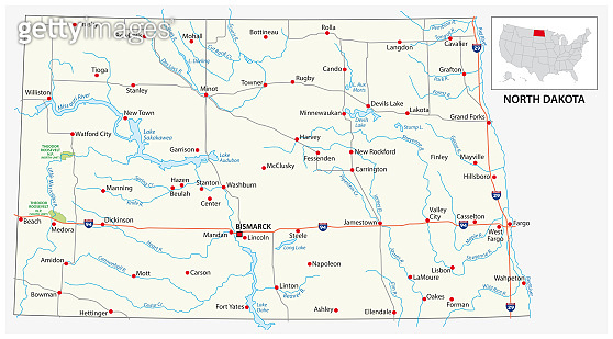 road map of the US American State of north dakota (1281220501) - 게티이미지뱅크