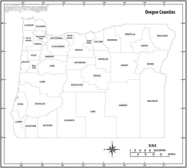 Oregon state outline administrative and political map in black and ...
