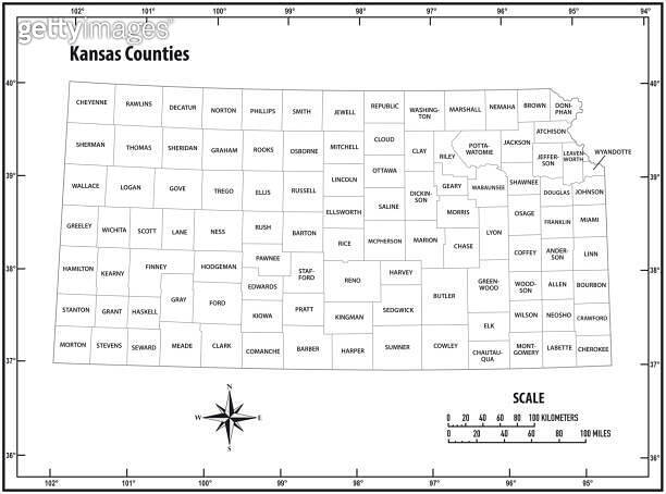 Kansas state outline administrative and political vector map in black ...