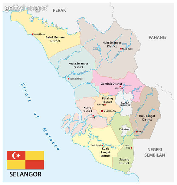 administrative vector map of the malay state of selangor with flag ...