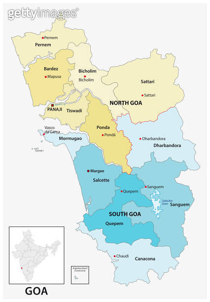 Administrative and political vector map of the Indian state of Goa ...