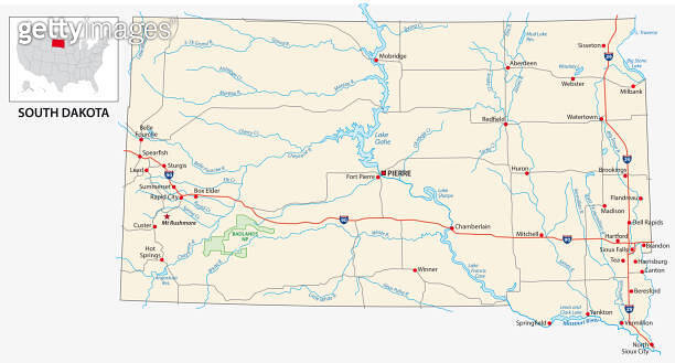 road map of the US American State of South Dakota (1268992058) - 게티이미지뱅크