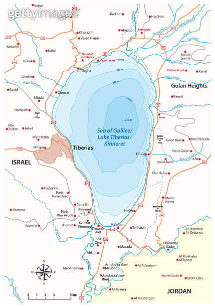 Vector map of the Israeli Sea of Galilee (1264822265) - 게티이미지뱅크